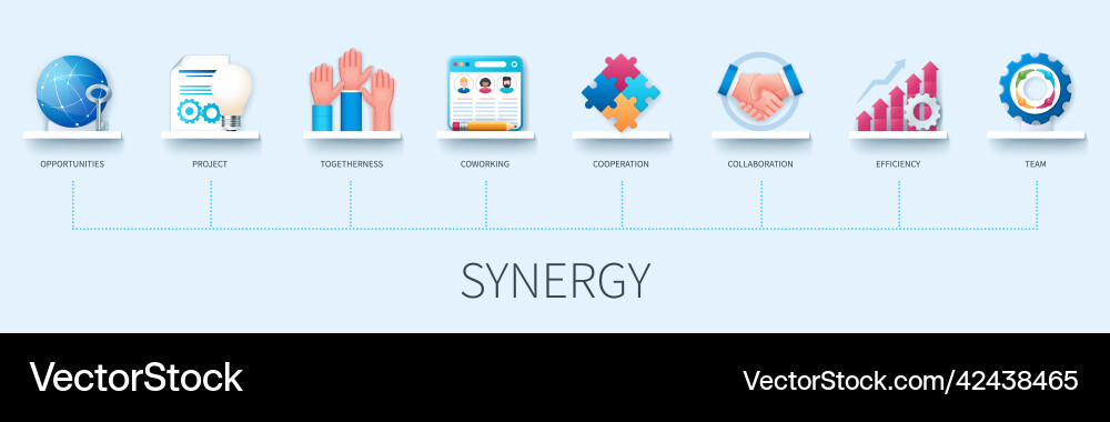 Synergy Web Infografiken im 3D-Stil Lizenzfreier Vektor