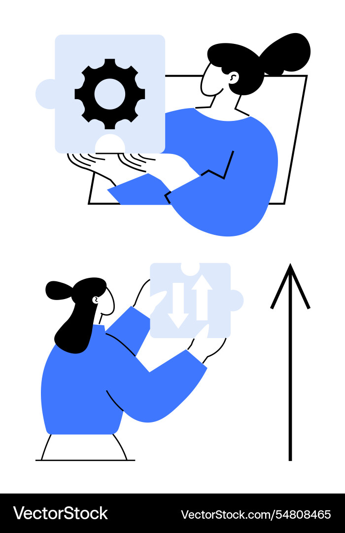 Two people holding interlocking puzzle pieces Vector Image