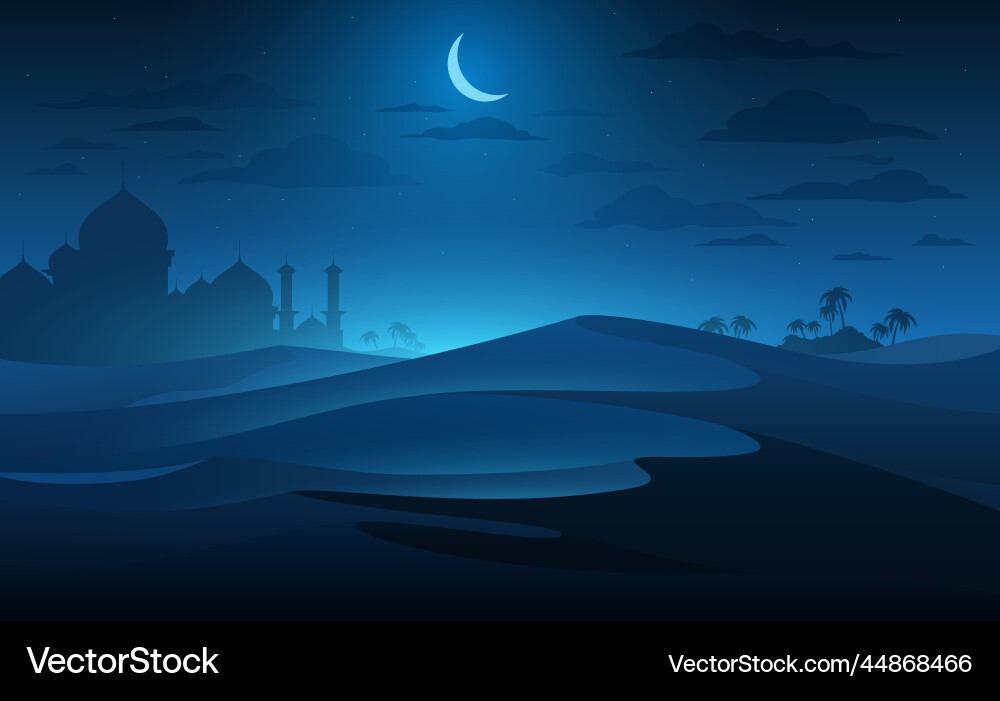 Arabian landscape with blue moon light Royalty Free Vector