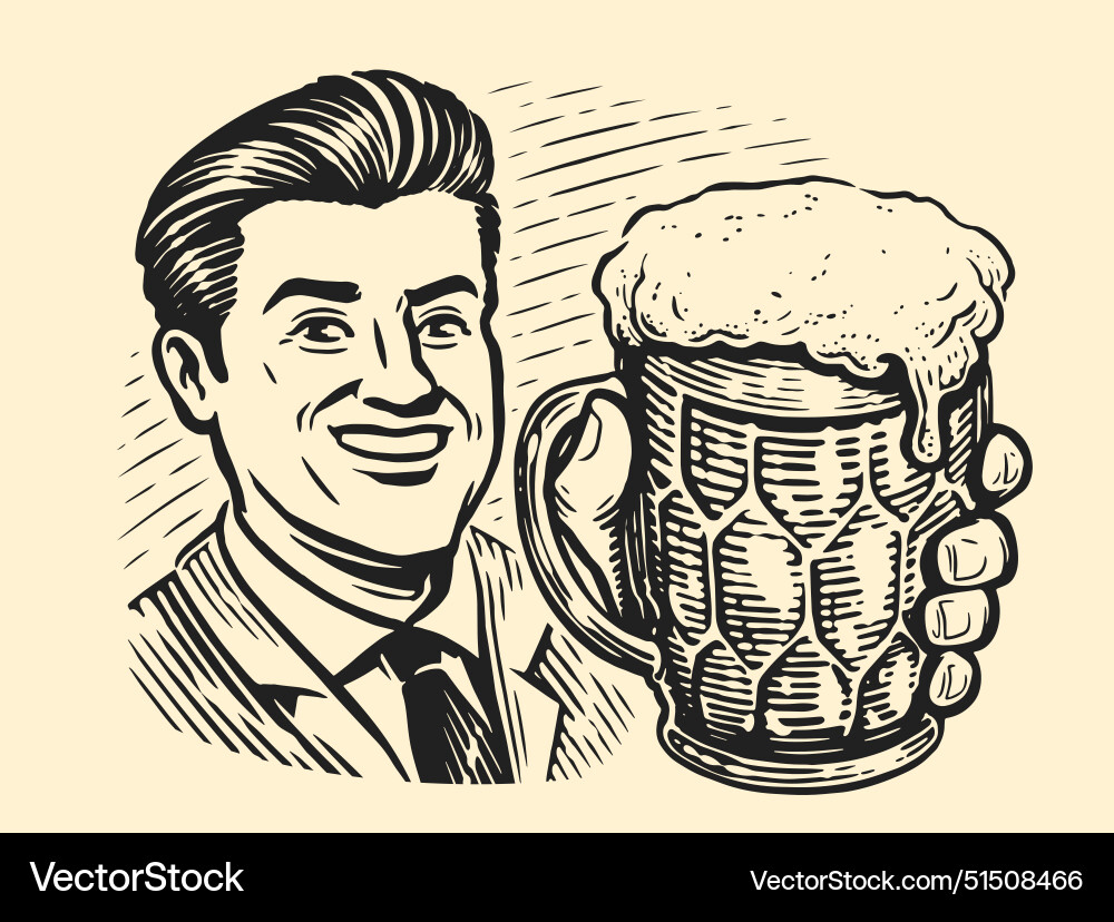 Happy man with glass beer mug Royalty Free Vector Image