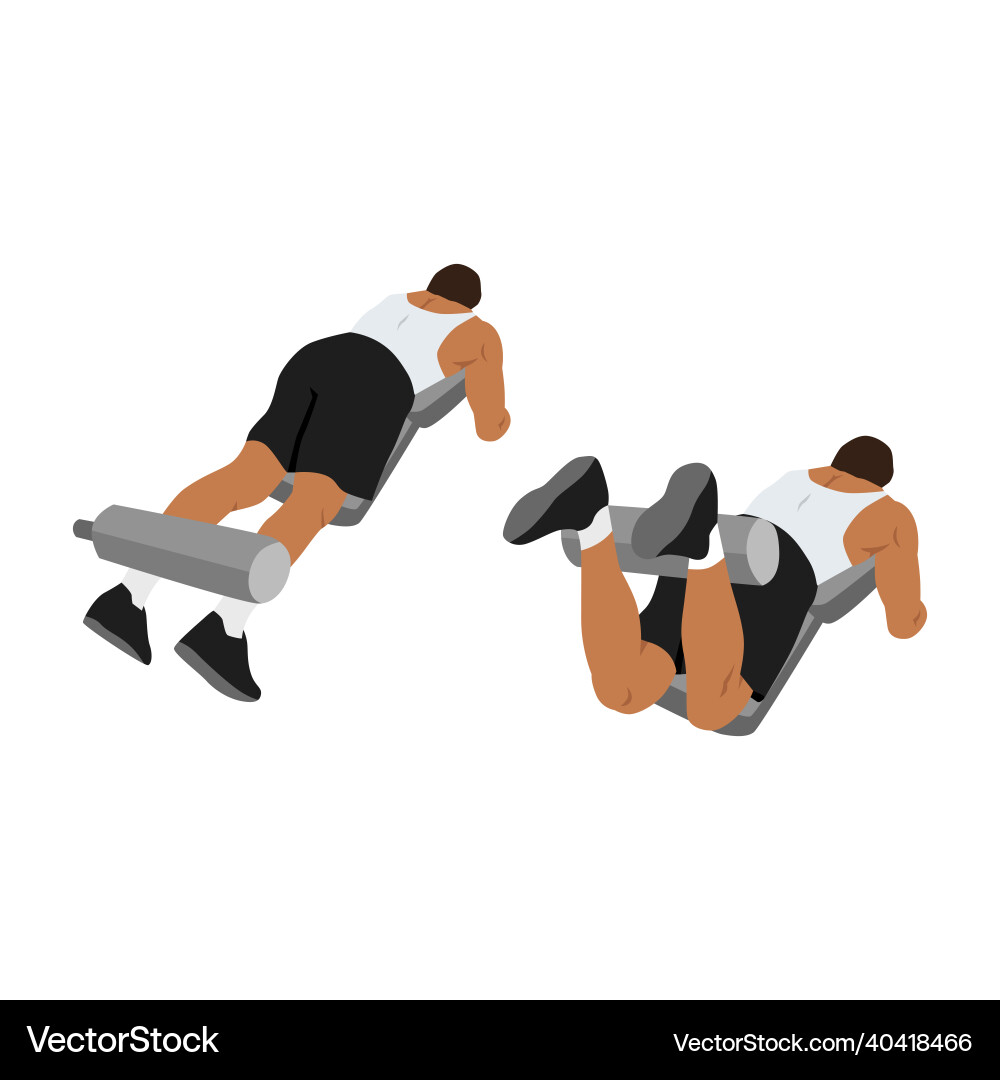 Man doing lying leg curls exercise flat Royalty Free Vector