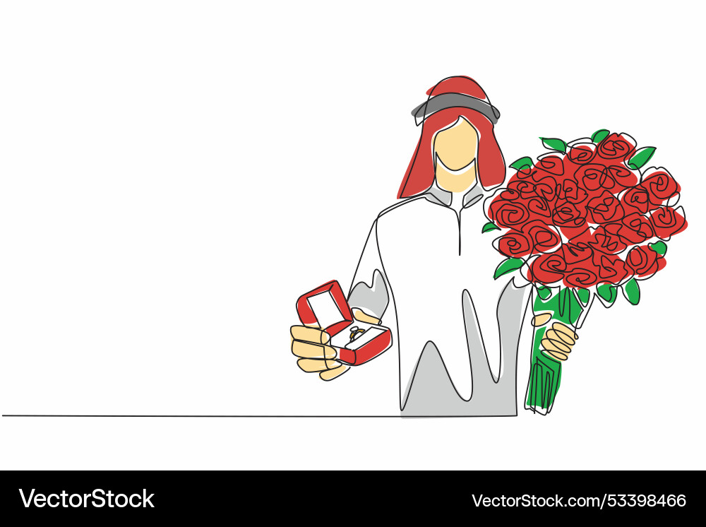 Single continuous line drawing arab man dressed Vector Image