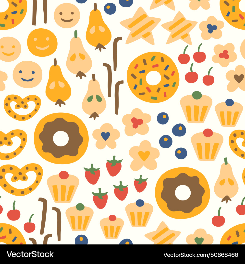 Sweet bakery pattern with donut cupcake pretzel Vector Image
