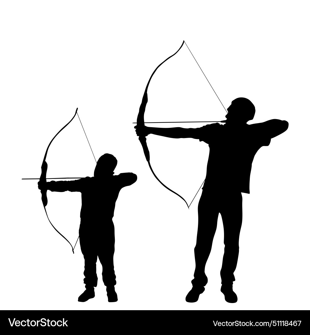 Archer family father and son silhouette Royalty Free Vector