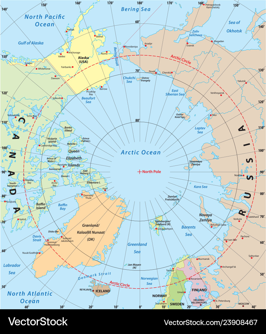 Arctic Map - World View Royalty Free Vector Image