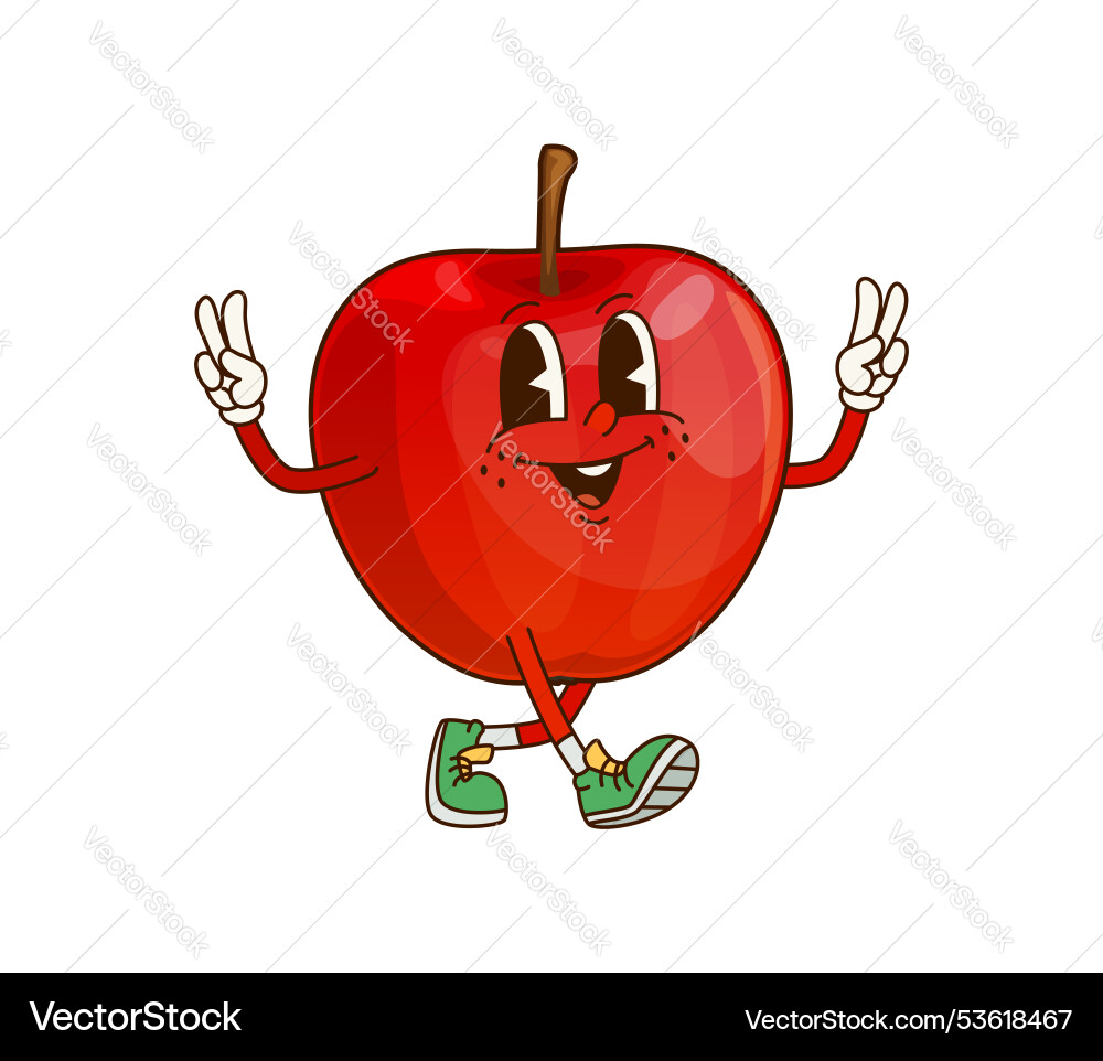 Cartoon groovy red apple thanksgiving character Vector Image