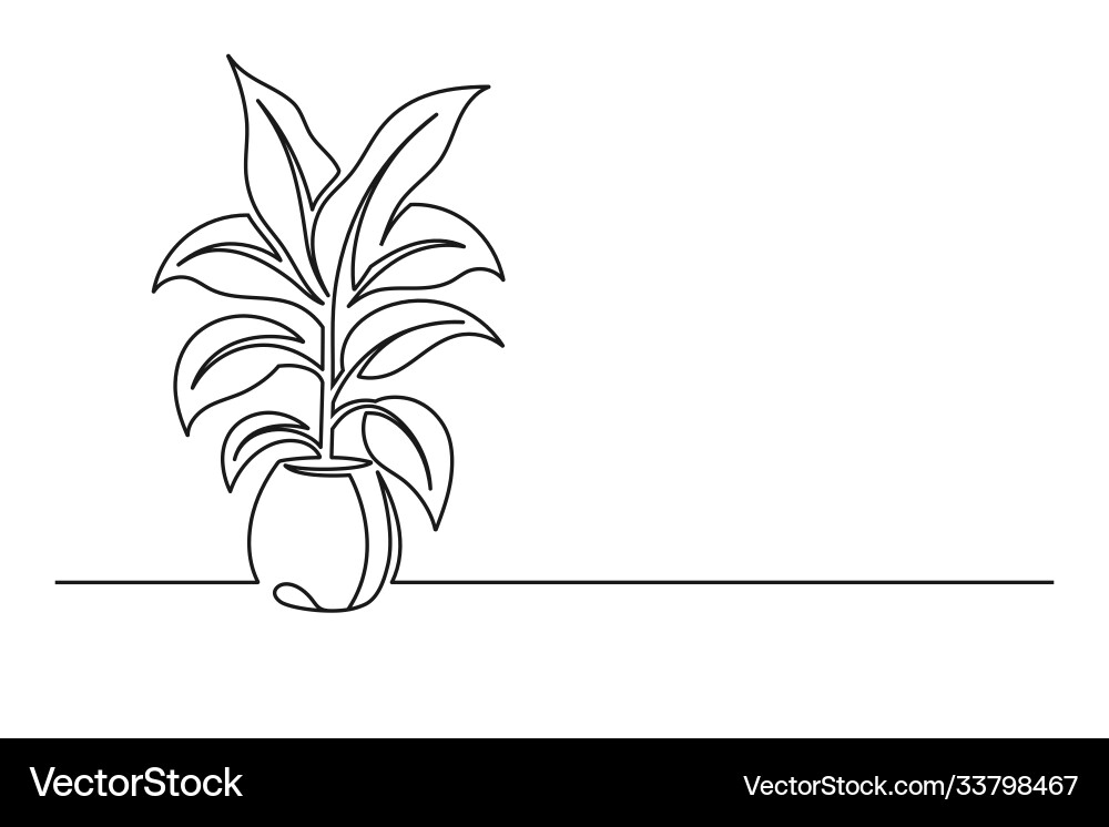 Continuous line drawing a flower in pot Royalty Free Vector