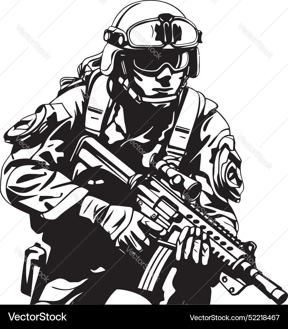 Strategic shadow tactical soldier emblem in black Vector Image