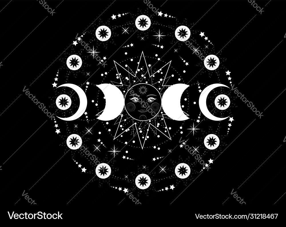 Triple moon pagan wiccan goddess sun system Vector Image