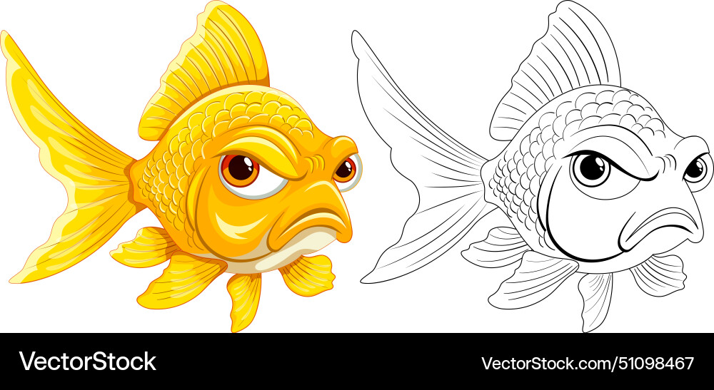 Two cartoon fish with expressive grumpy faces Vector Image