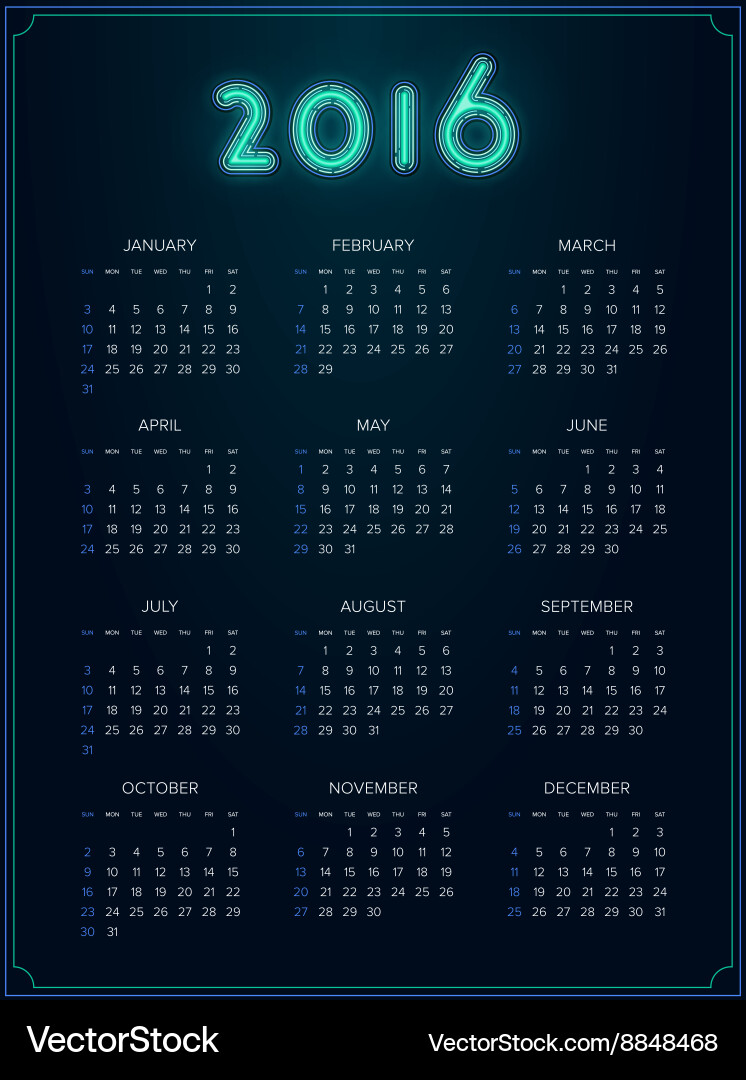2016 calendar abstract week starts from sunday Vector Image