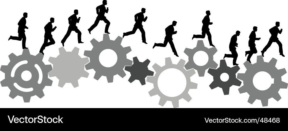 Business man runs on gears Royalty Free Vector Image