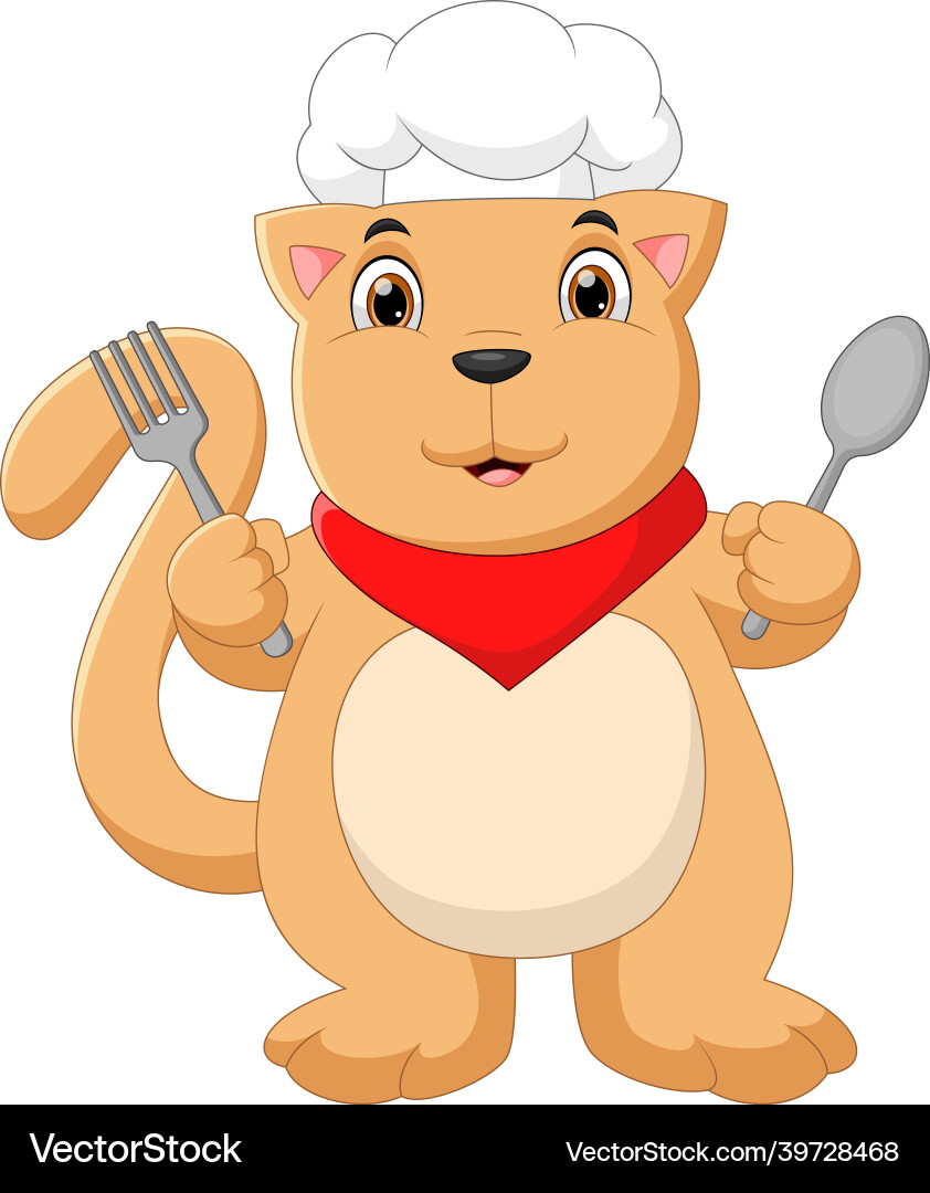 Cute cat holding fork and spoon Royalty Free Vector Image