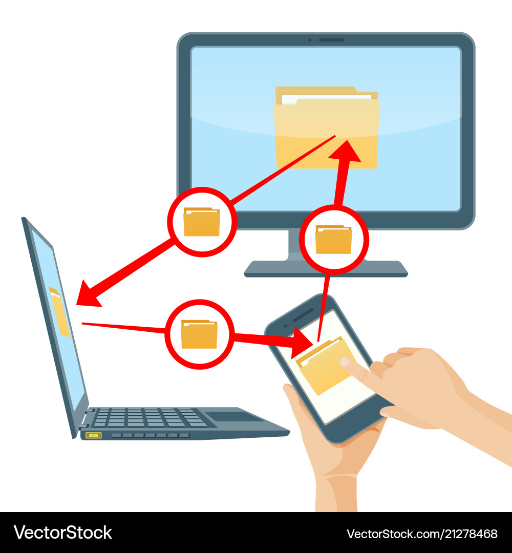 File sharing between smartphone laptop Royalty Free Vector