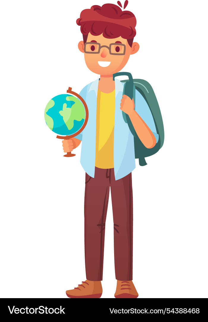 Geography student holding globe and wearing Vector Image