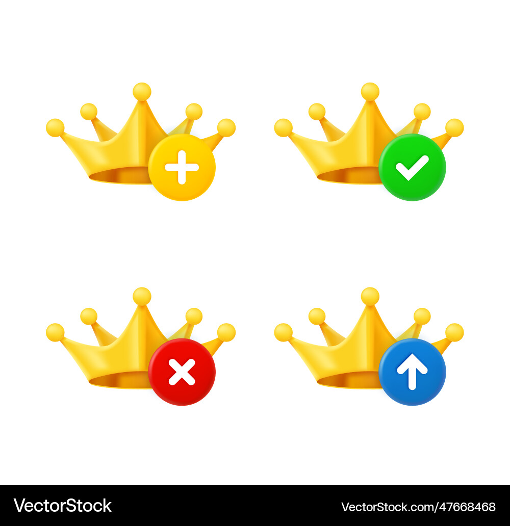 Golden crown icon set with different pictograms Vector Image