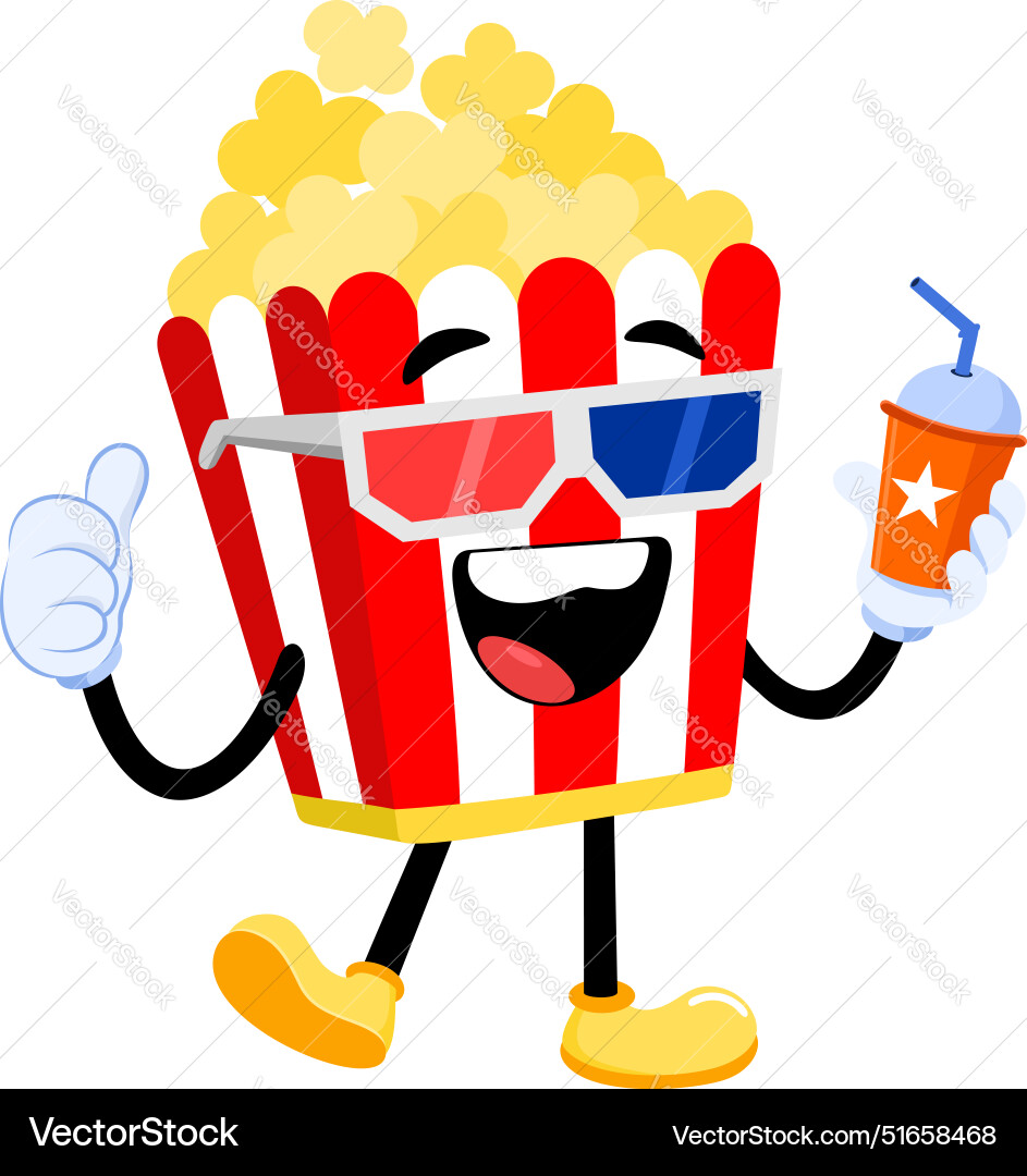Happy popcorn retro cartoon character Royalty Free Vector