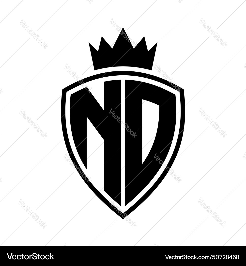 Nd letter monogram shield and crown outline shape Vector Image