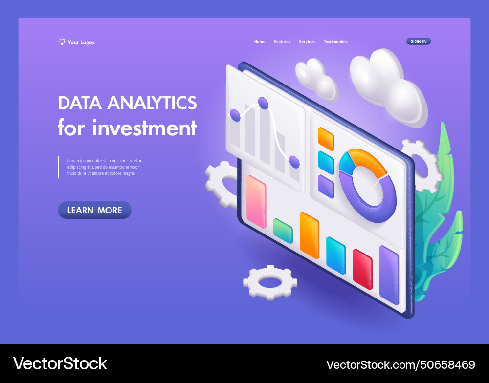 3d isometric cartoon data analytics dashboard Vector Image