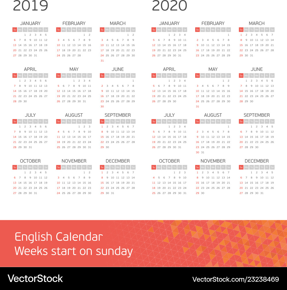 Calendar on 2019 2020 Royalty Free Vector Image
