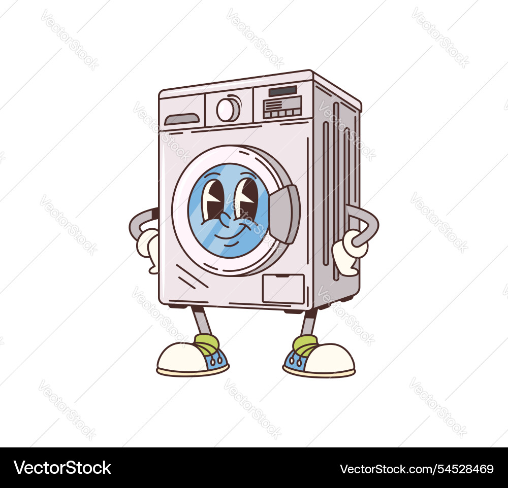 Cartoon groovy washing machine retro character Vector Image