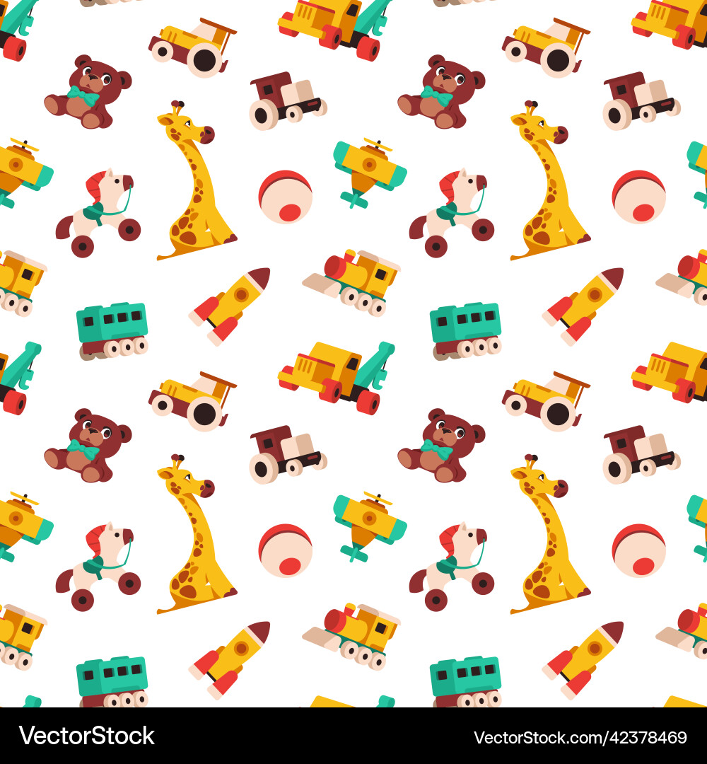 Cartoon toys pattern seamless print with kid Vector Image