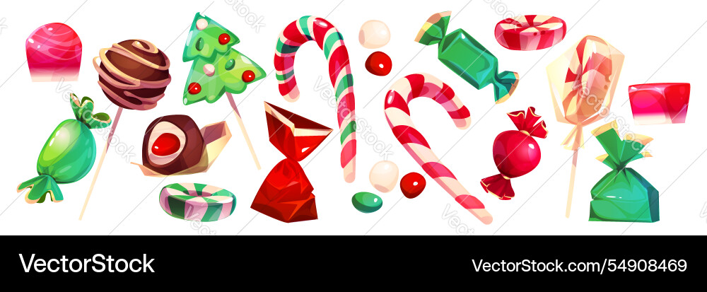 Christmas candy and lollipop set Royalty Free Vector Image