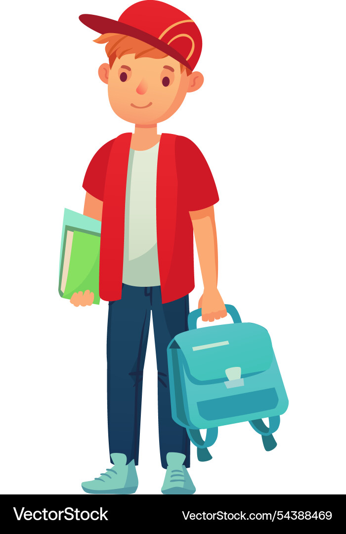 Excited student ready for school day with book Vector Image
