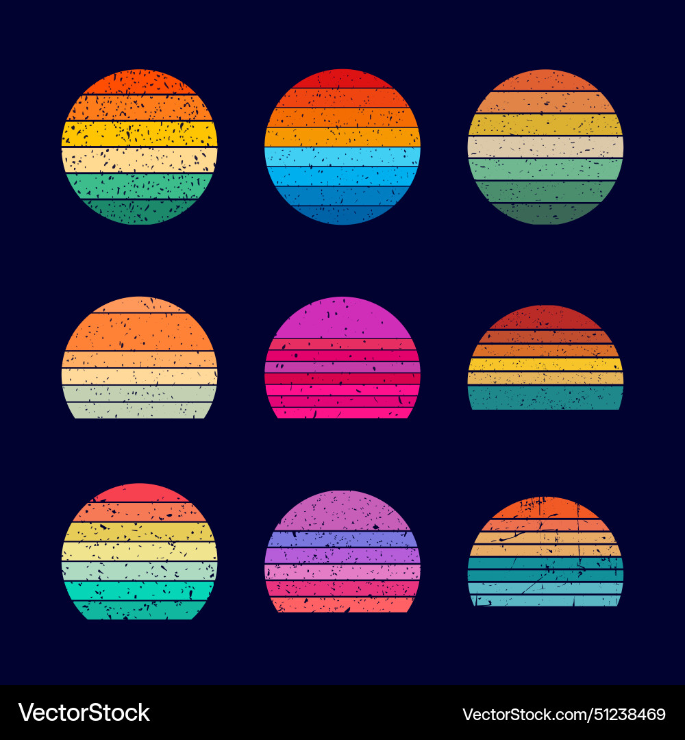 Retro sunset 80s style grunge striped sunsets Vector Image