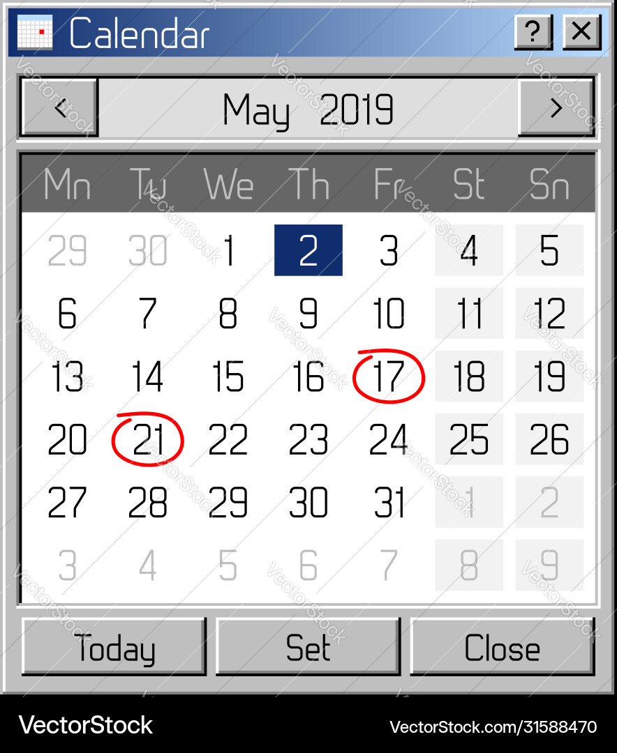 Calendar application in style old retro Royalty Free Vector