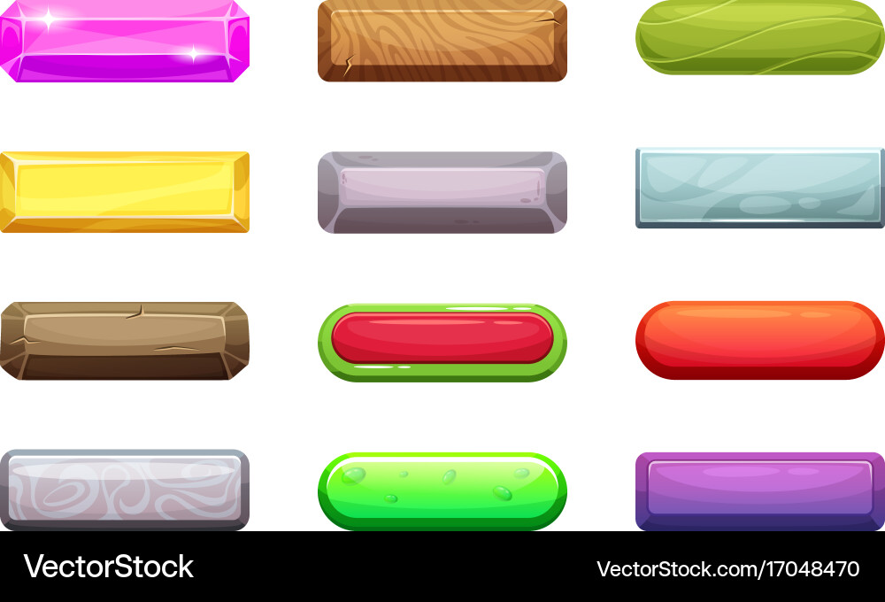 Different horizontal cartoon buttons for game Vector Image