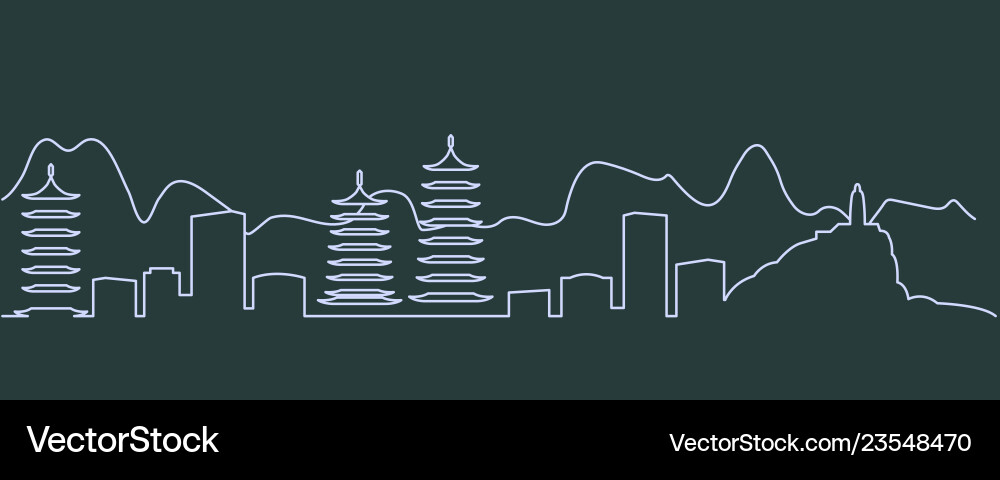 Guilin single line skyline Royalty Free Vector Image
