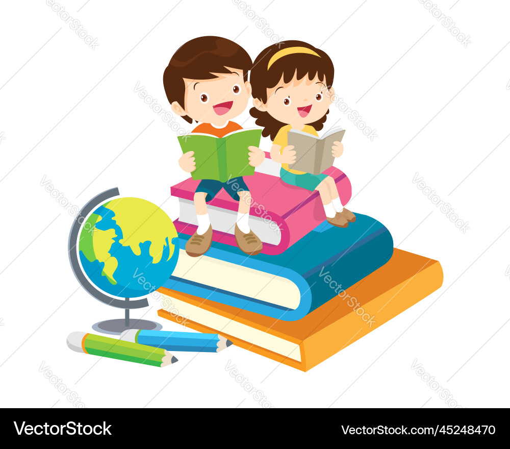 Happy children reading book back to school Vector Image