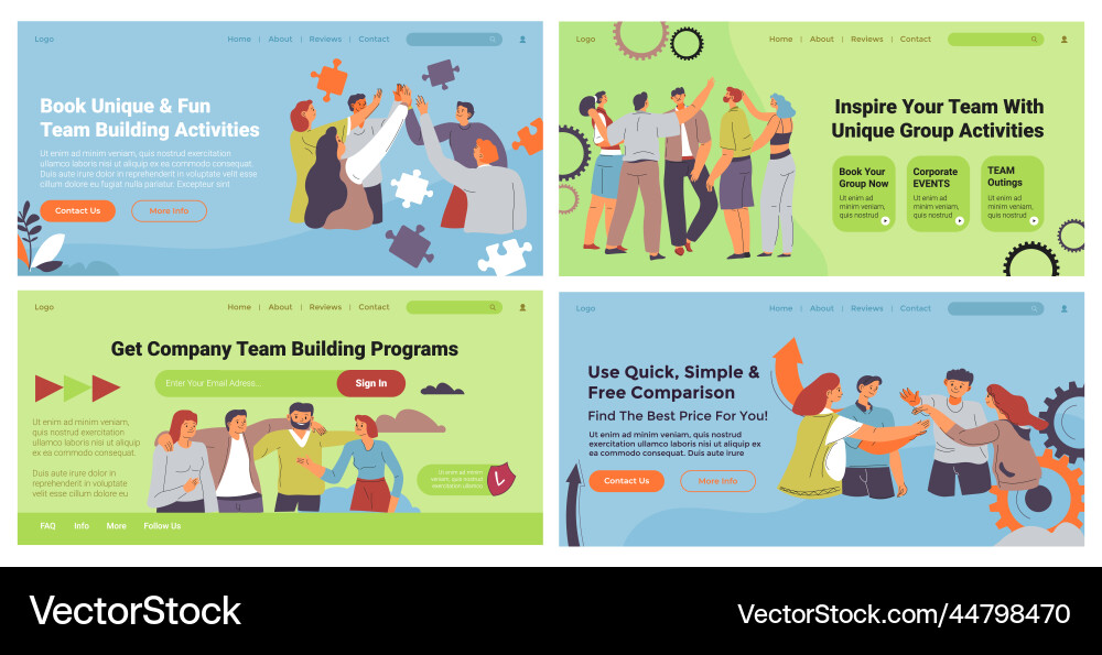 Landin banner set with teambuilding activities Vector Image