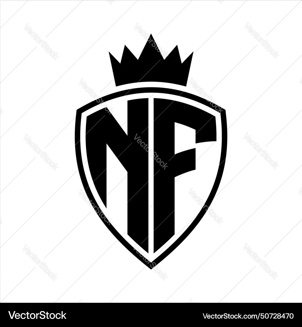 Nf letter monogram shield and crown outline shape Vector Image