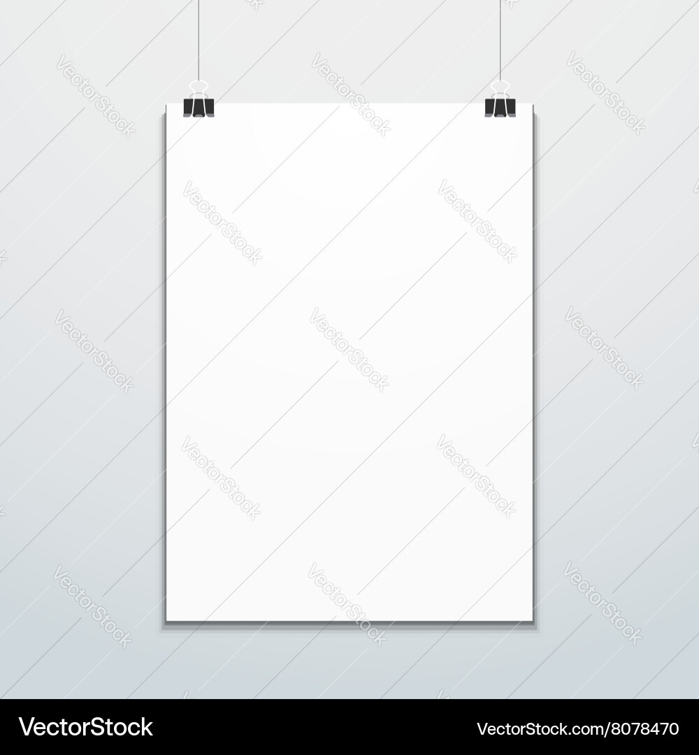 Vertical poster suspended on office clips mockup Vector Image