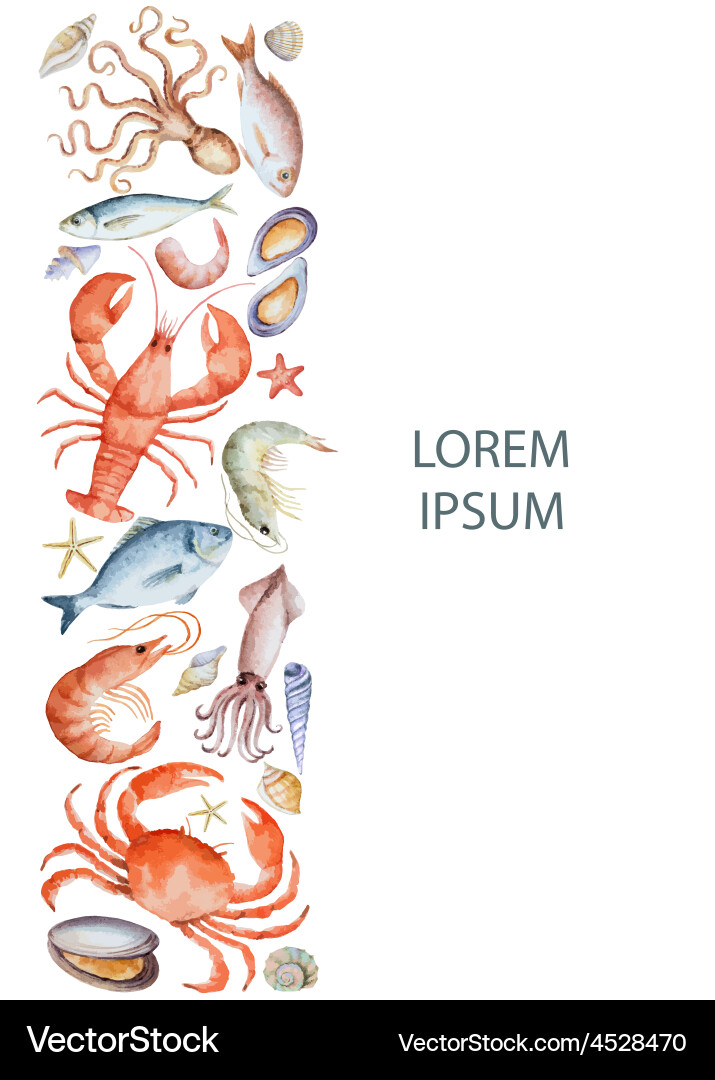Watercolor Seafood Collection Royalty Free Vector Image