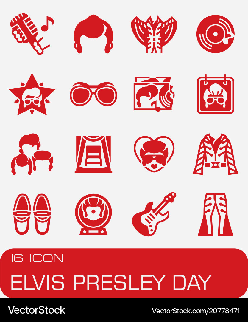 Elvis presley day icon set Royalty Free Vector Image