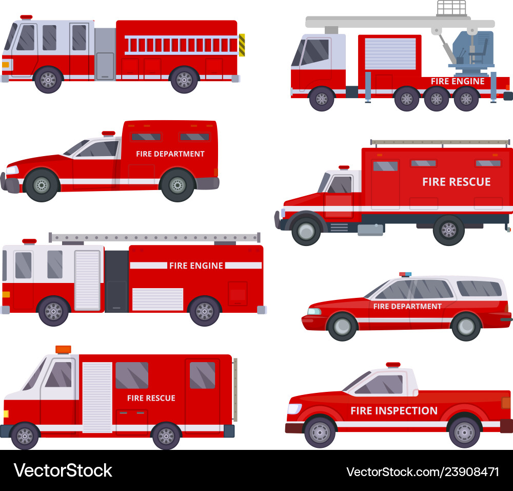 Fire engine collection with red emergency Vector Image