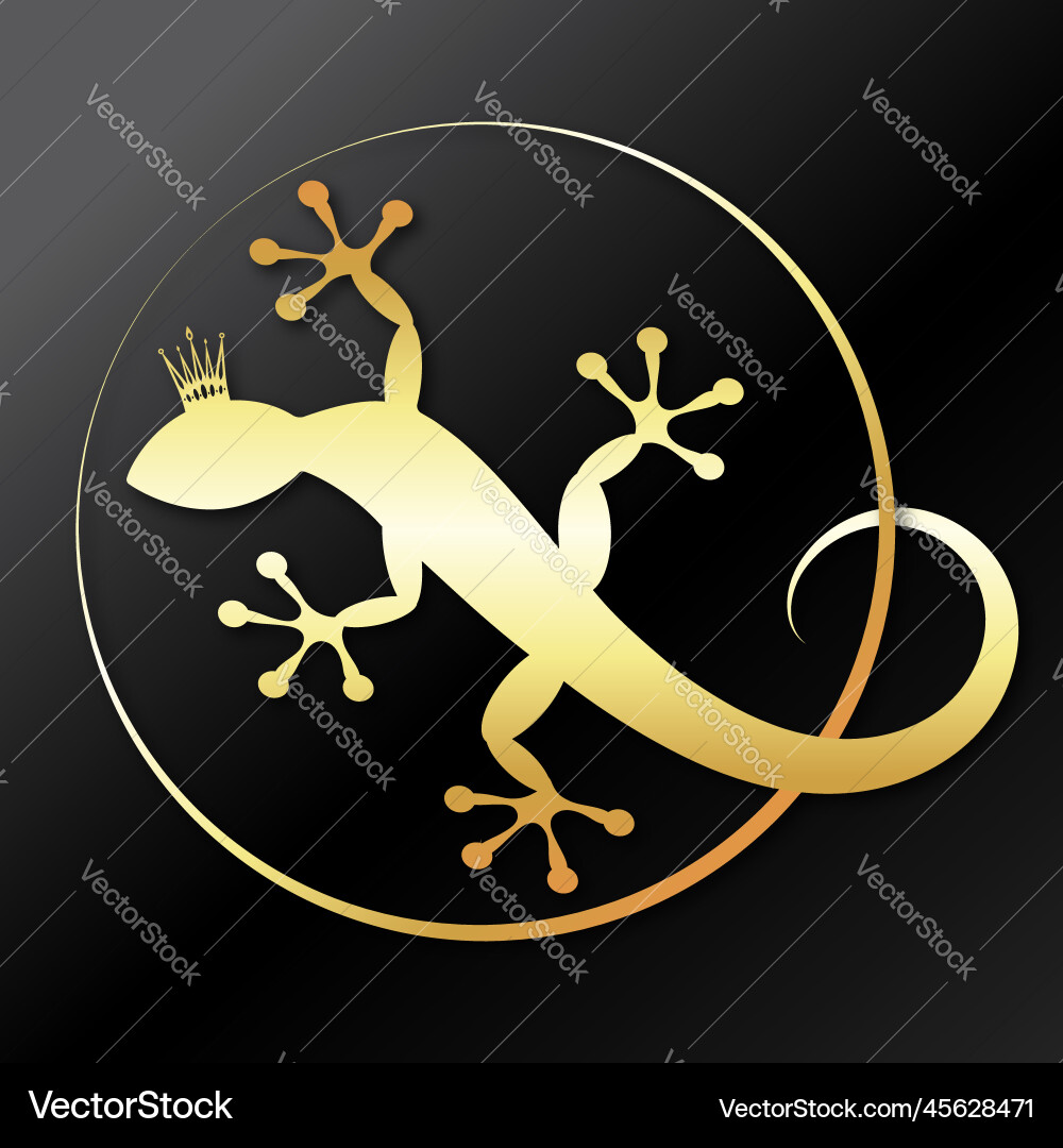Golden lizard with a crown in the circle Vector Image