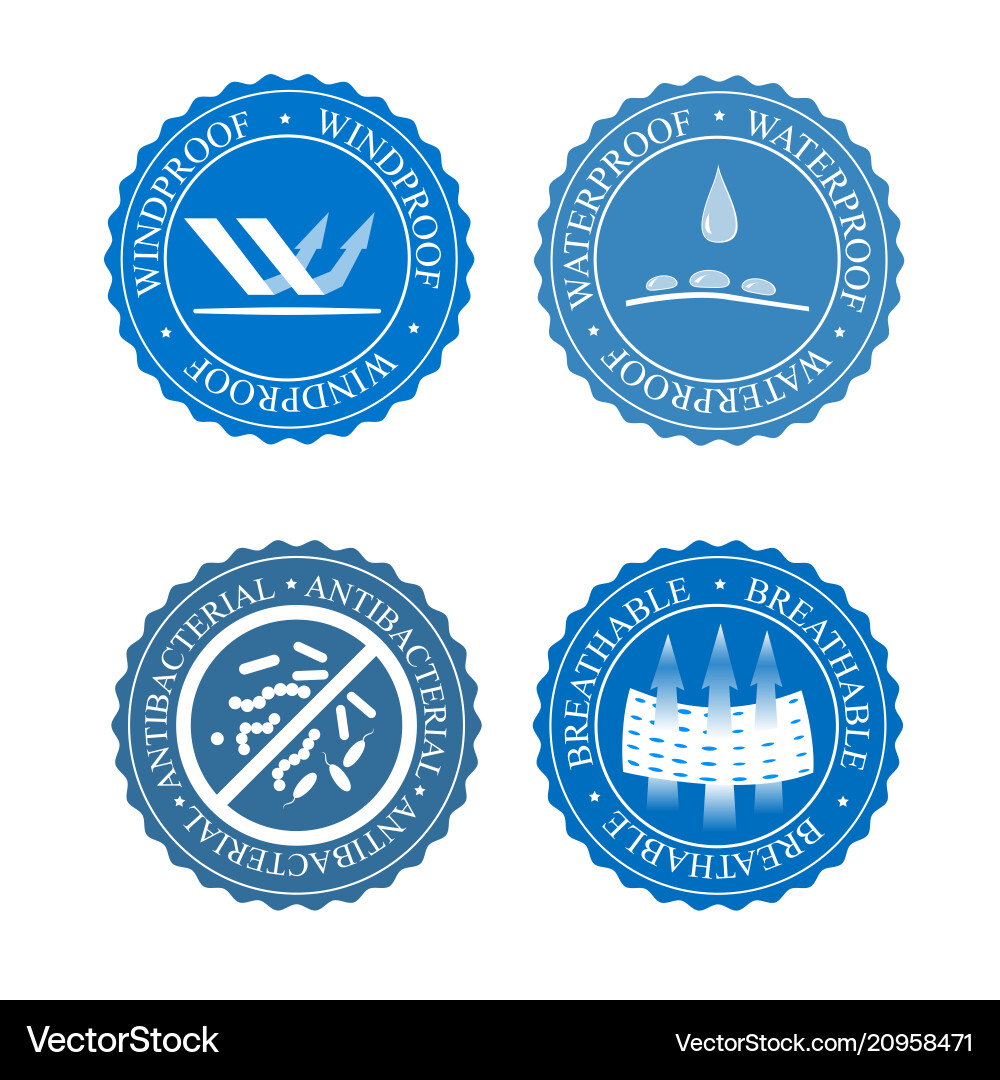 Icons set of fabric features wind proof Royalty Free Vector