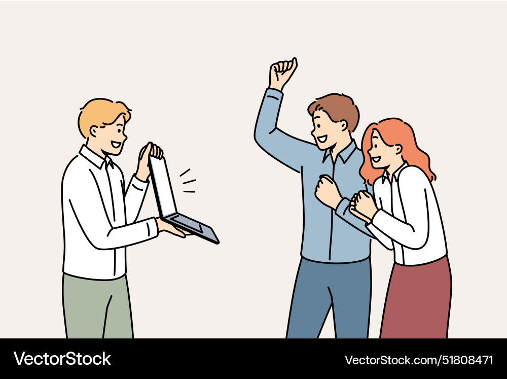 Overjoyed team business people motivated Vector Image