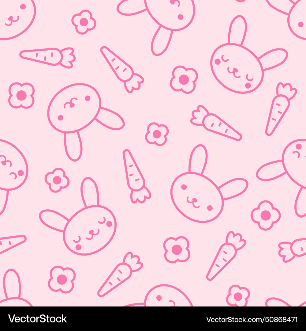 Pink rabbit with flower and carrot seamless Vector Image