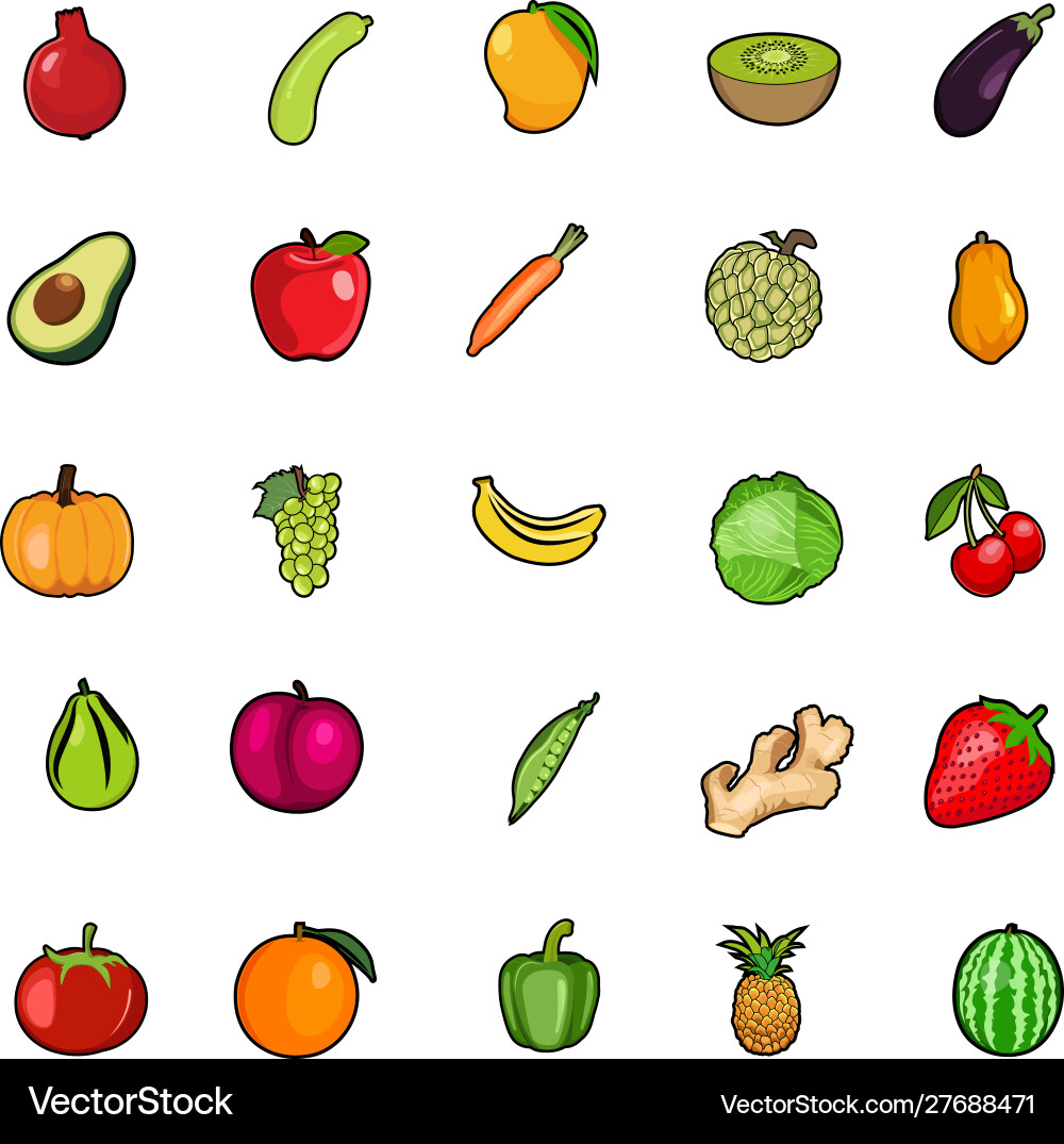 Set fresh colorful fruit vegetables Royalty Free Vector