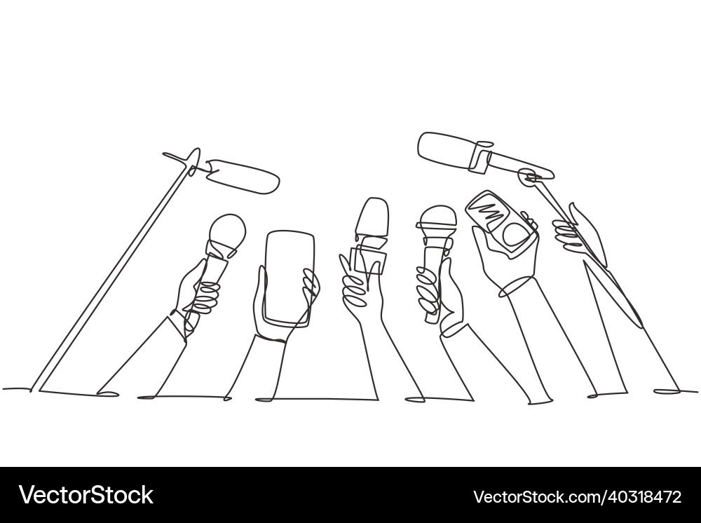 Continuous one line drawing hand with microphone Vector Image