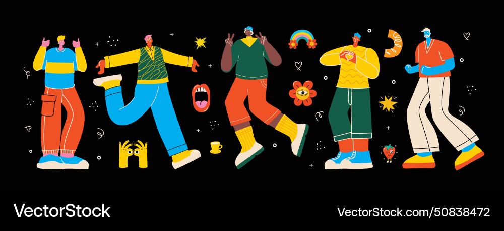 Happy positive people man team gesturing Vector Image