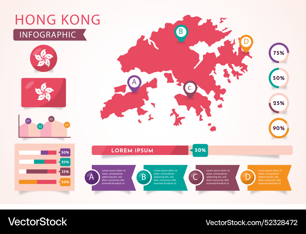 Hong kong map infographic Royalty Free Vector Image