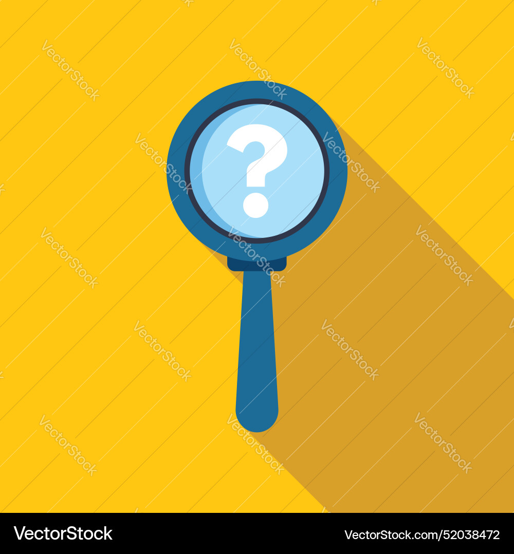 Magnifying glass showing question mark on yellow Vector Image