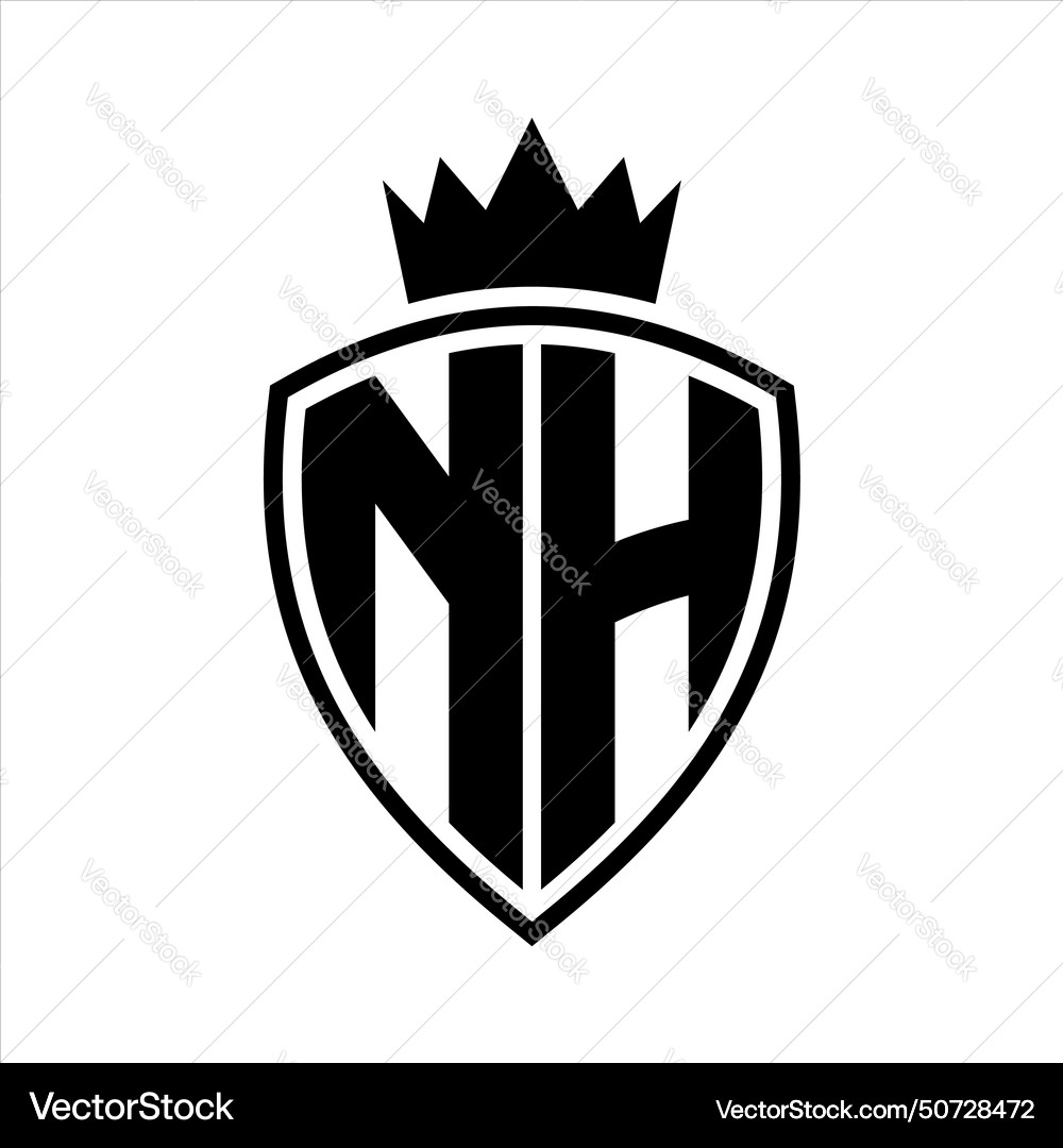 Nh letter monogram shield and crown outline shape Vector Image