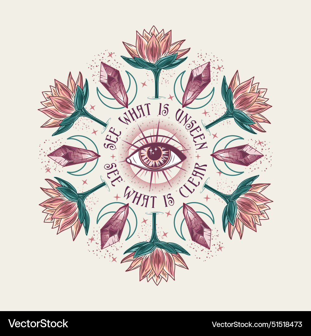 Circular ornament with lotus third eye Royalty Free Vector